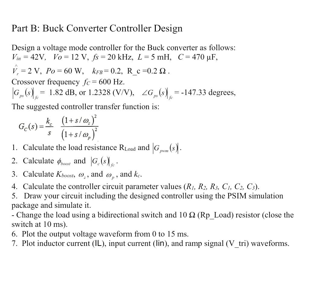 Part B: Buck Converter Controller Design Gc(s) - S | Chegg.com