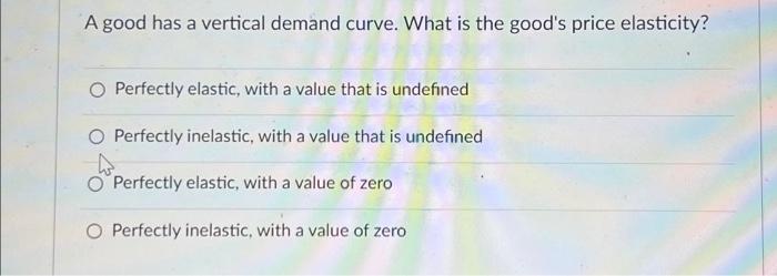 Solved A good has a vertical demand curve. What is the | Chegg.com