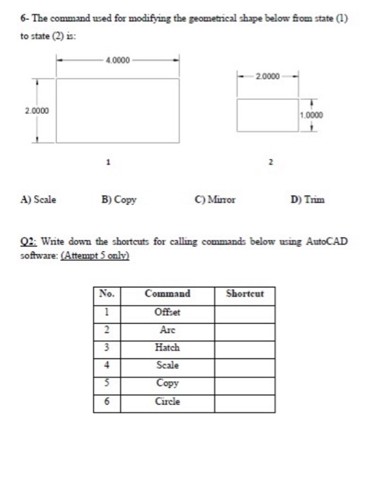 Solved 6- The command used for modifying the geometrical | Chegg.com