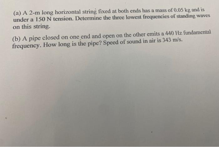 Solved (a) A 2-m long horizontal string fixed at both ends | Chegg.com