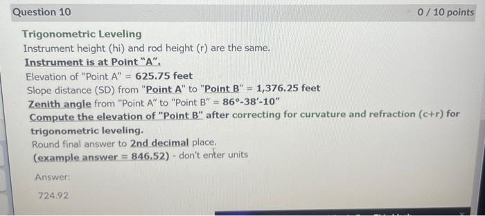 Solved Trigonometric Leveling Instrument height (hi) and rod | Chegg.com