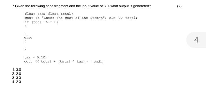 Solved 7.Given the following code fragment and the input | Chegg.com