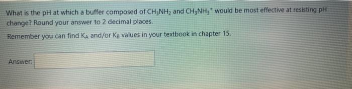 Solved What is the pH at which a buffer composed of CH3NH2 | Chegg.com