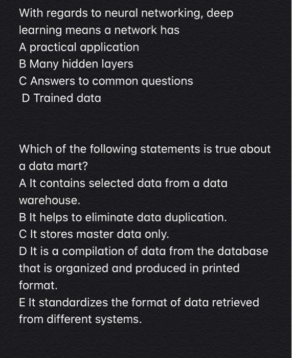 Solved With regards to neural networking, deep learning | Chegg.com