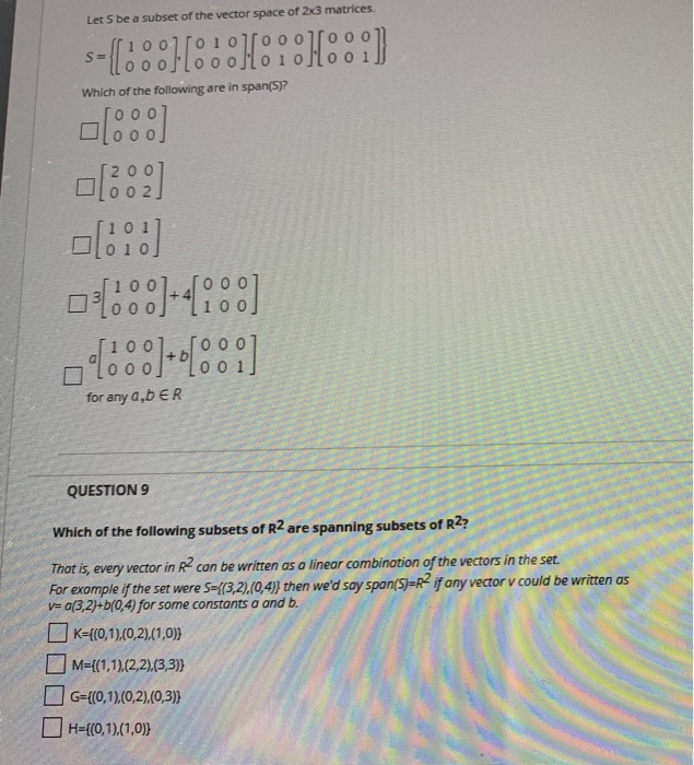 Solved Let S be a subset of the vector space of 2x3 | Chegg.com
