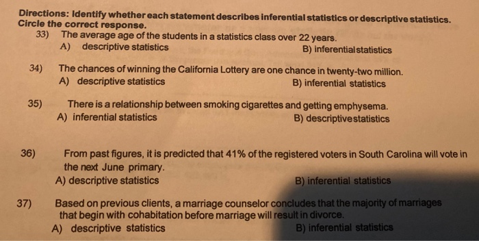 Solved Directions: Identify whether each statement describes | Chegg.com