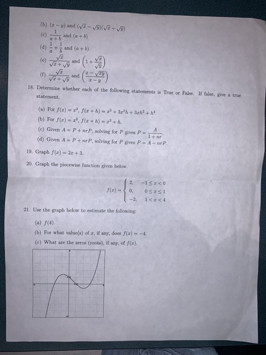 Solved Mathematical Analysis for Business: Algebra Review | Chegg.com