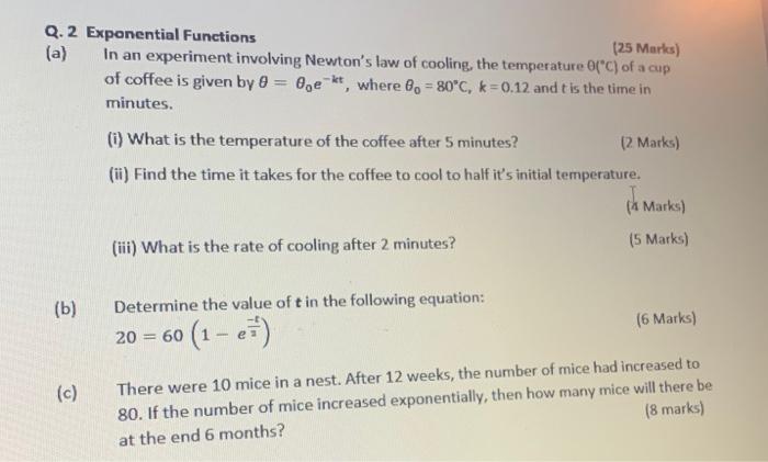 Solved Q. 2 Exponential Functions (a) In an experiment | Chegg.com