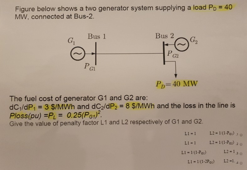 Solved Figure below shows a two generator system supplying a | Chegg.com