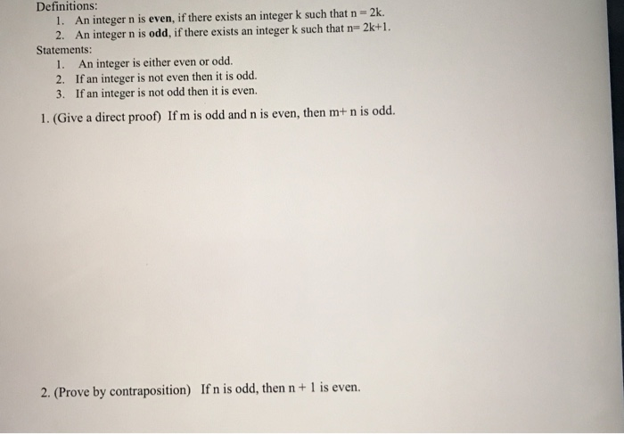 Solved Definitions: 1. An integer n is even if there exists | Chegg.com