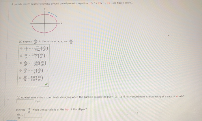 Solved A particle moves counterclockwise around the ellipse | Chegg.com