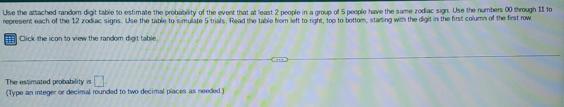 Solved Use the attached random digit table to estimate the | Chegg.com