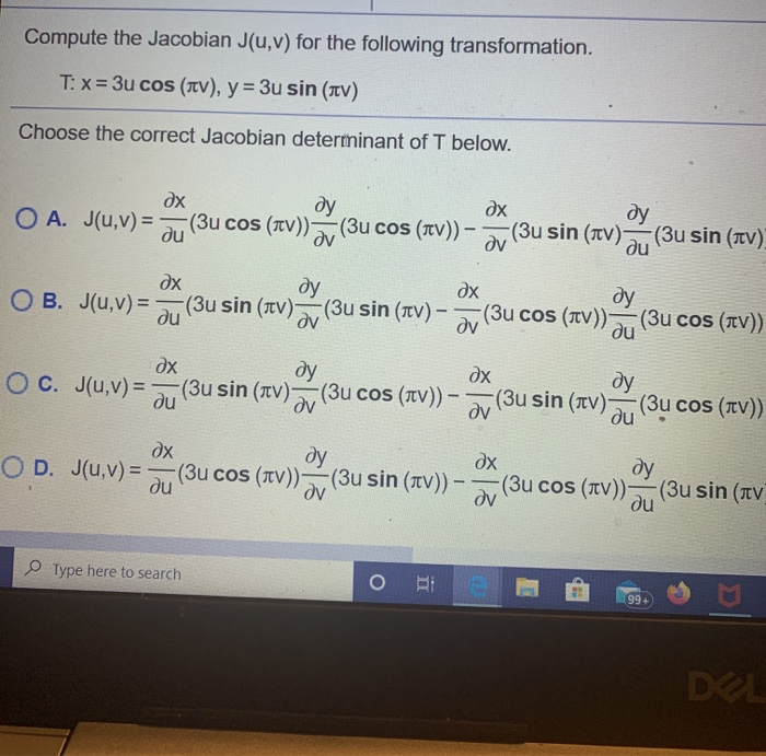 Solved Compute the Jacobian J(u,v) for the following | Chegg.com