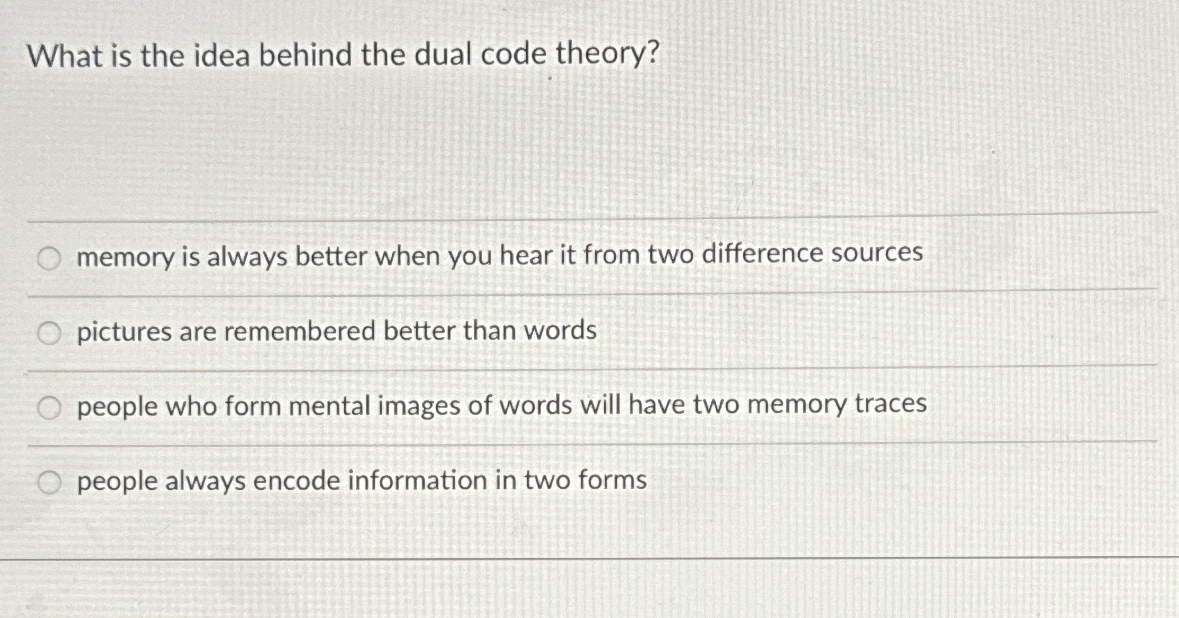 Solved What is the idea behind the dual code theory?memory | Chegg.com