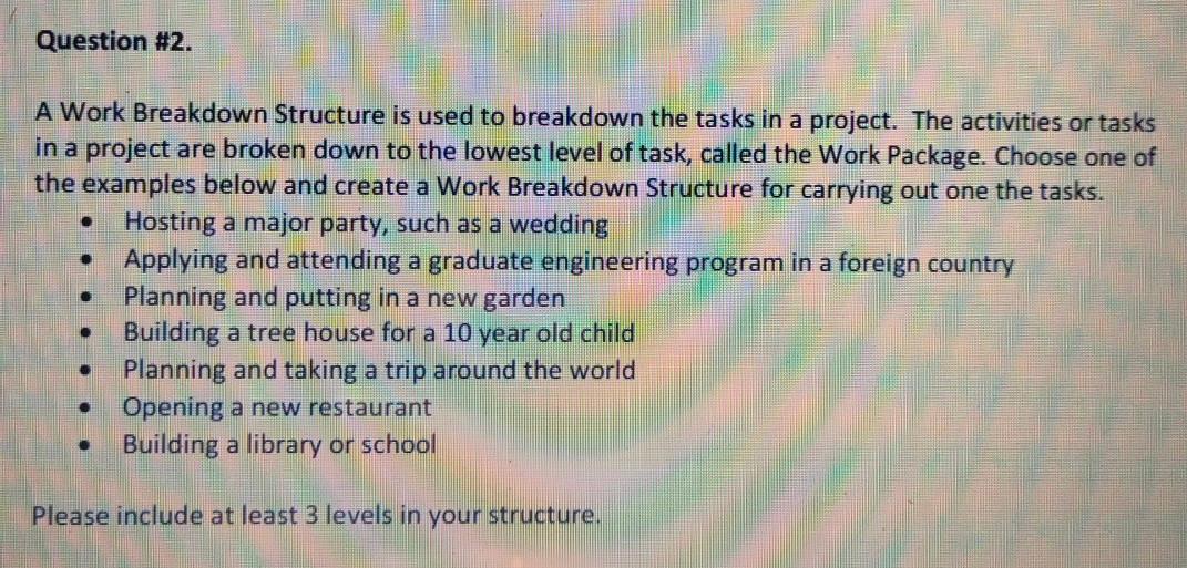 Solved Question #2. A Work Breakdown Structure is used to | Chegg.com
