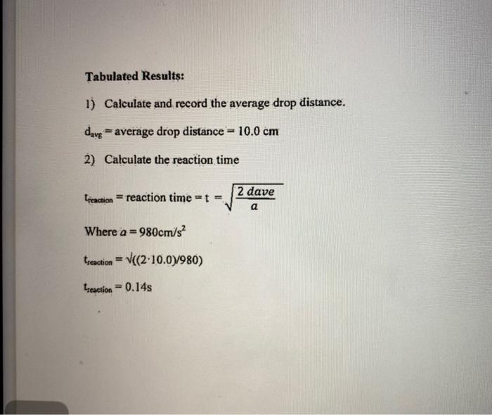 Solved TITLE: FREE-FLIGHT REACTION TIME PURPOSE: To | Chegg.com