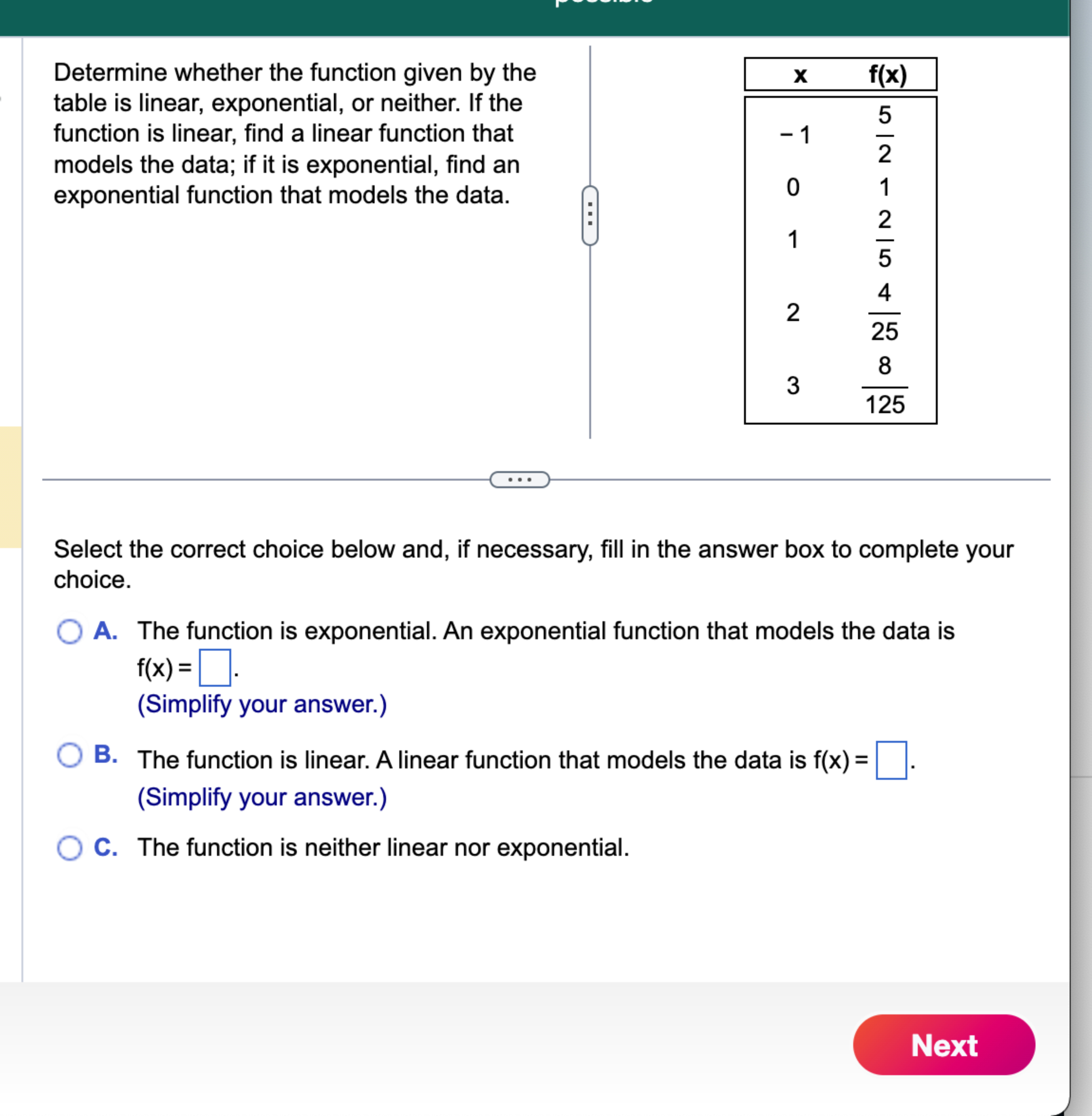Solved Determine whether the function given by thetable is | Chegg.com
