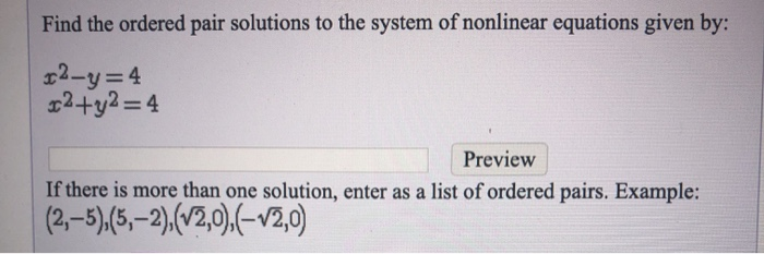 Solved Find the ordered pair solutions to the system of | Chegg.com