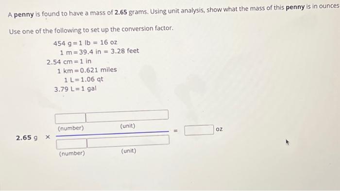 Solved A penny is found to have a mass of 2.65 grams. Using | Chegg.com