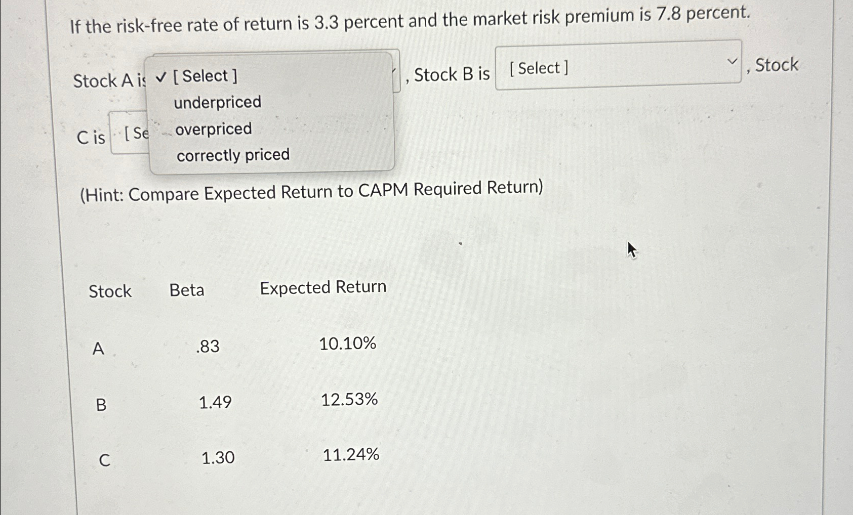 Solved If the risk-free rate of return is 3.3 ﻿percent and | Chegg.com