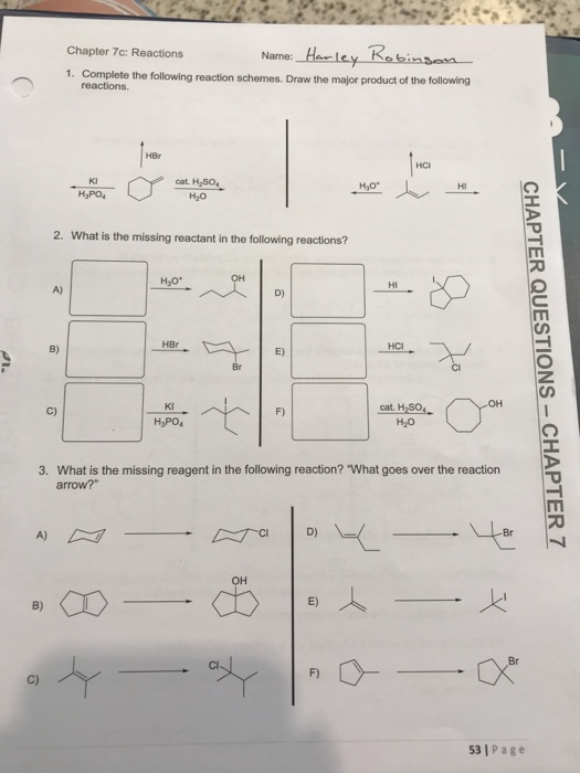 Solved Chapter 7c: Reactions 1. Complete the following | Chegg.com