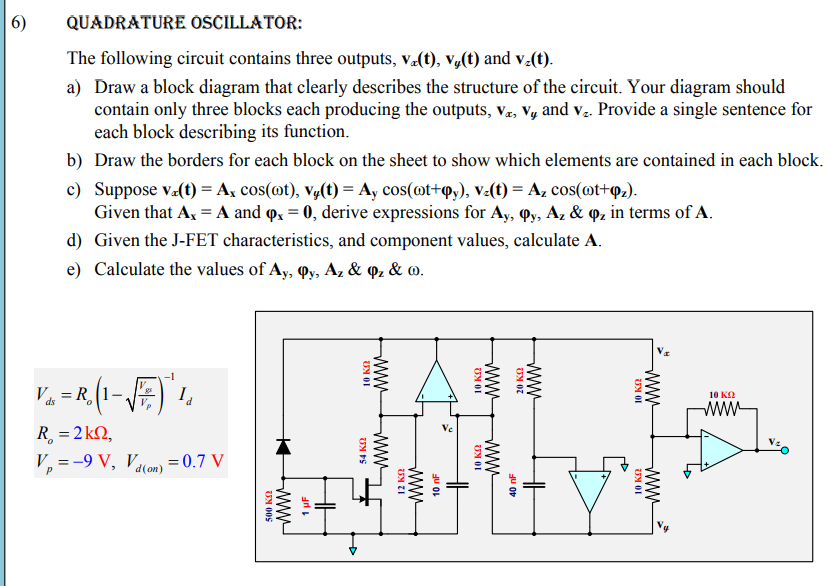 Solved QUADRATURE OSCILLATOR:The following circuit contains | Chegg.com