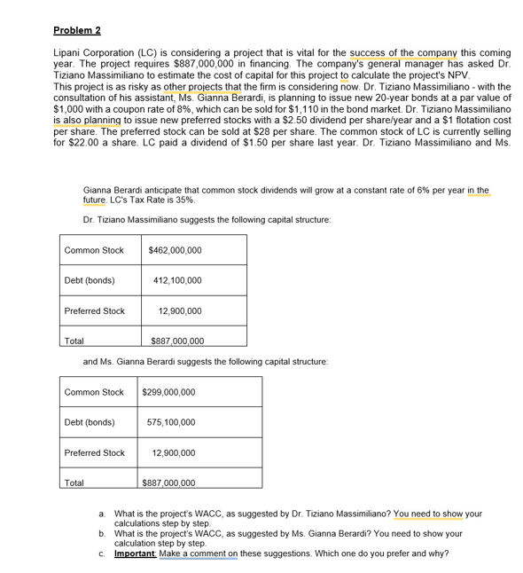 Solved Problem 2Lipani Corporation (LC) ﻿is considering a | Chegg.com