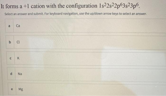 Solved It forms a +1 cation with the configuration | Chegg.com