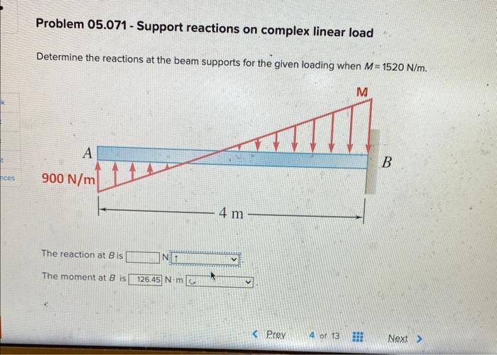 Solved Problem 05.071 - Support reactions on complex linear | Chegg.com