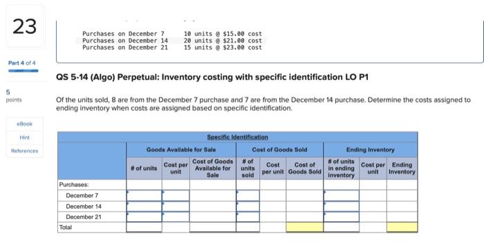 Solved QS 5-14 (Algo) Perpetual: Inventory costing with | Chegg.com