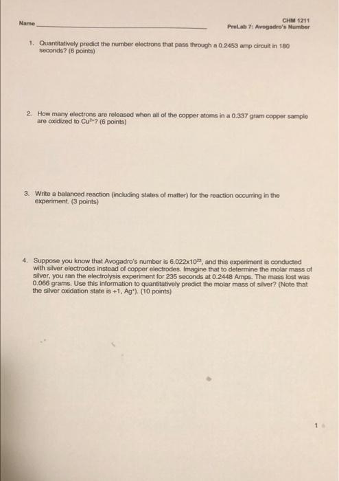 Solved LABORATORY E periment No. 07: AVOGADRO'S NUMBER L | Chegg.com