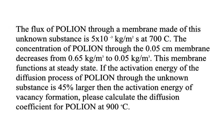 Solved The flux of POLION through a membrane made of this | Chegg.com