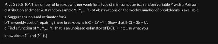 Solved Page 395, 8.10*: The number of breakdowns per week | Chegg.com