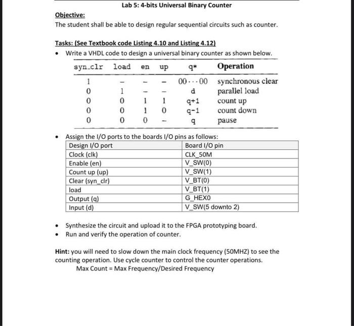 Solved Lab 5: 4-bits Universal Binary Counter Objective: The | Chegg.com