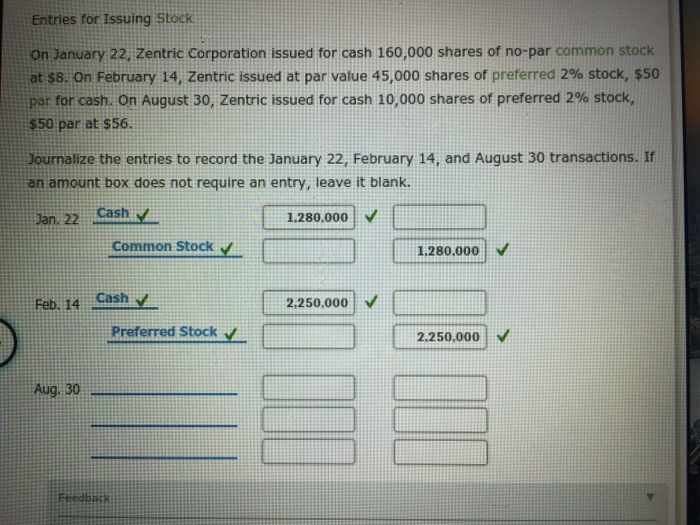 Solved Entries for Issuing Stock On January 22, Zentric | Chegg.com