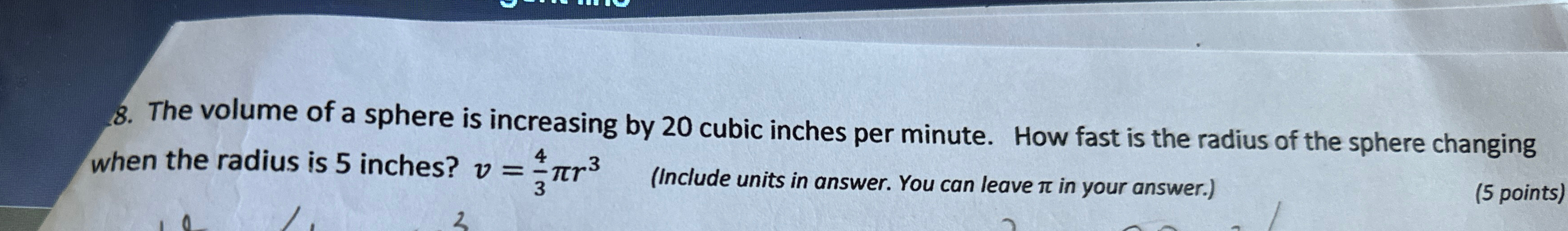 Solved The volume of a sphere is increasing by 20 ﻿cubic | Chegg.com