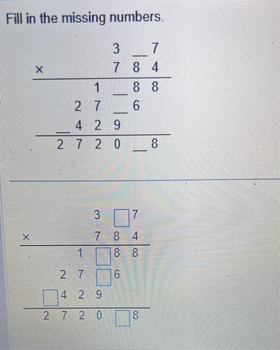 Solved Fill in the missing numbers. | Chegg.com