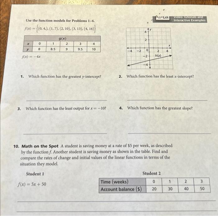 Solved Use the function models for Problems 1-4. | Chegg.com