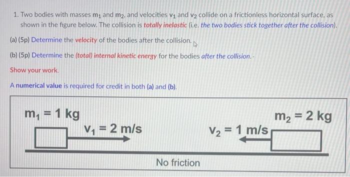 Solved 1. Two bodies with masses m1 and m2, and velocities | Chegg.com