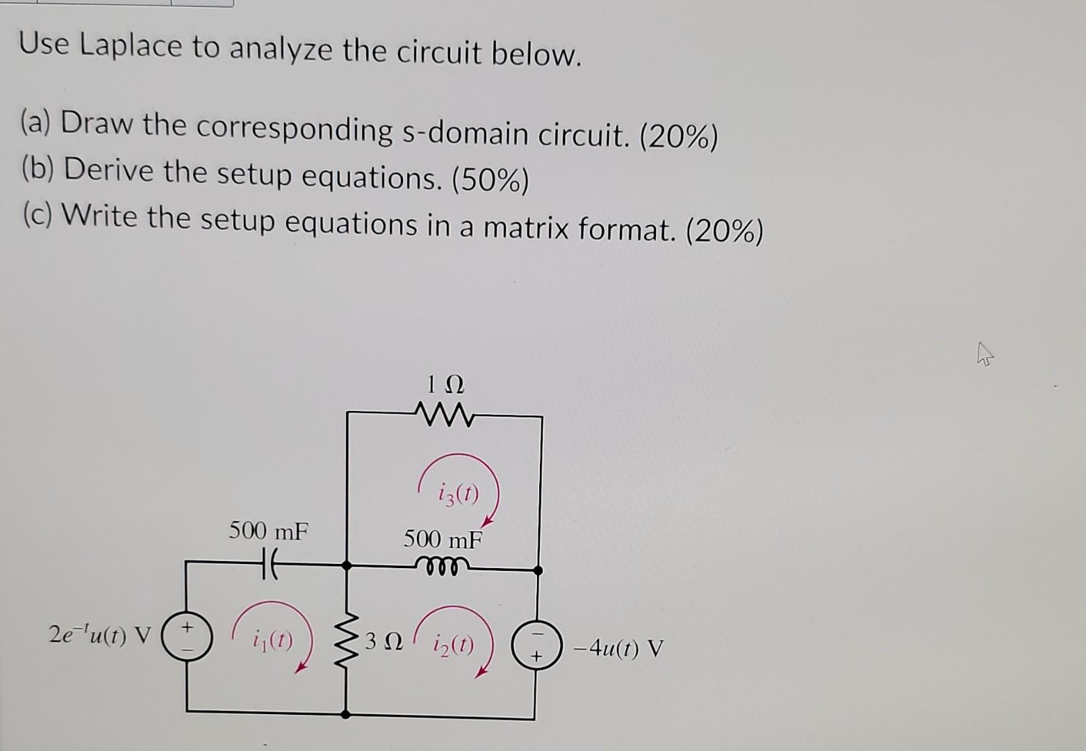 Solved Use Laplace to analyze the circuit below. (a) Draw | Chegg.com