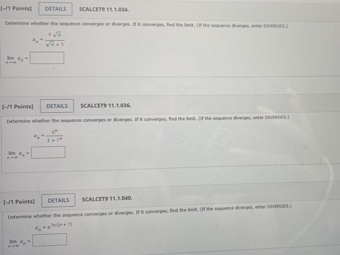 Solved Determine whether the sequence converges or diverges. | Chegg.com