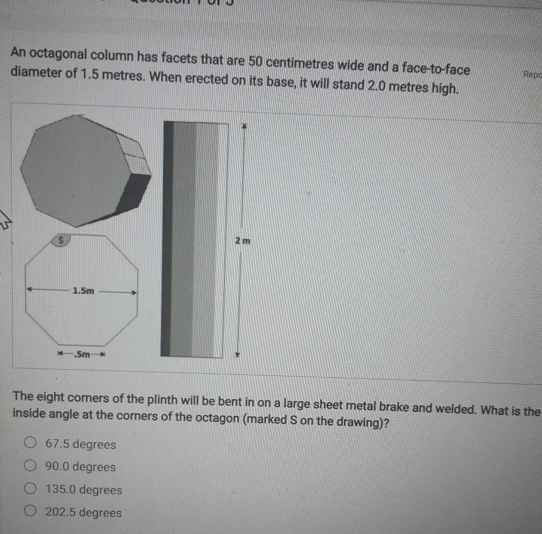 Solved An octagonal column has facets that are 50 | Chegg.com