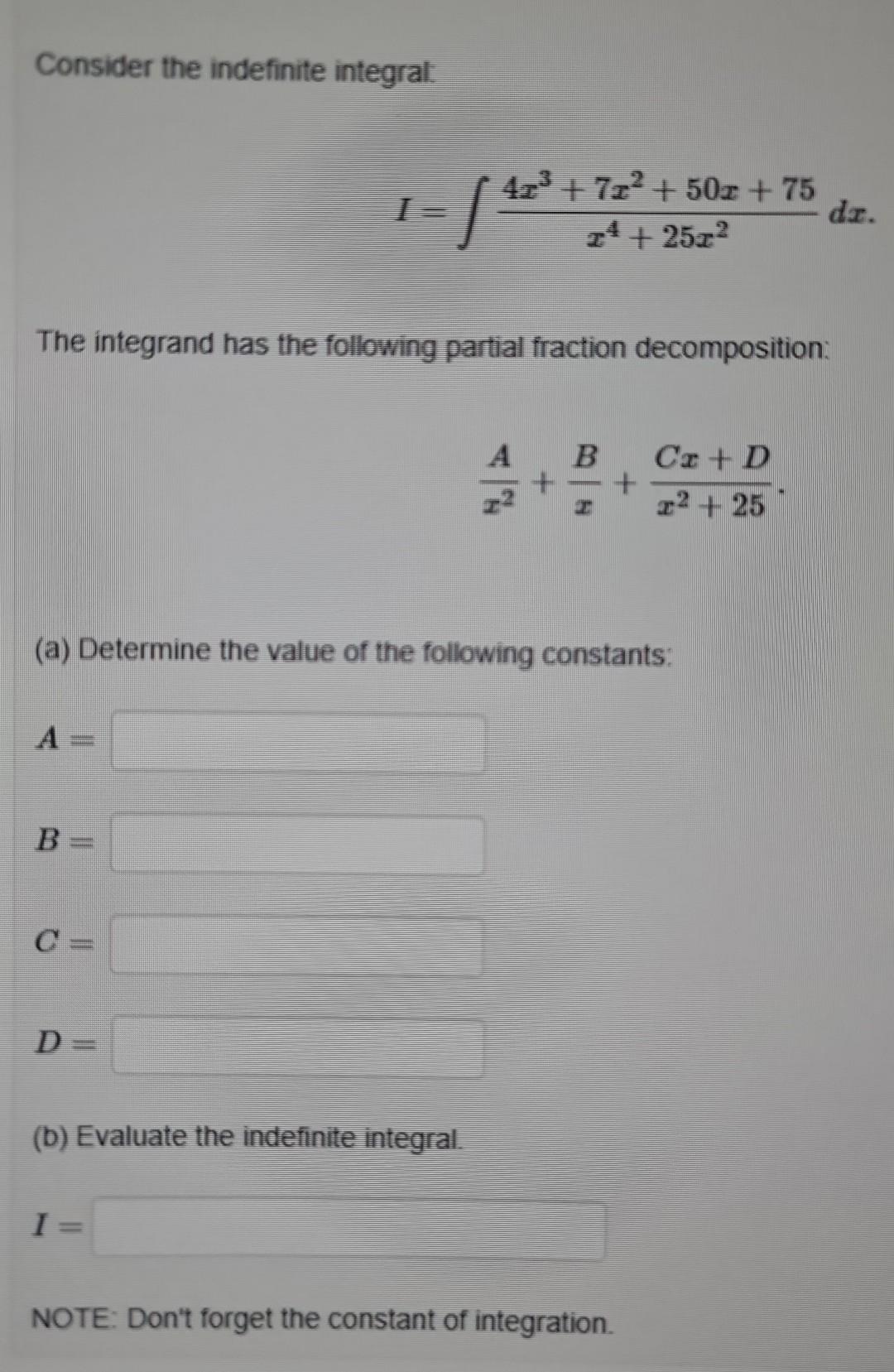 Solved Consider the indefinite integral: | Chegg.com