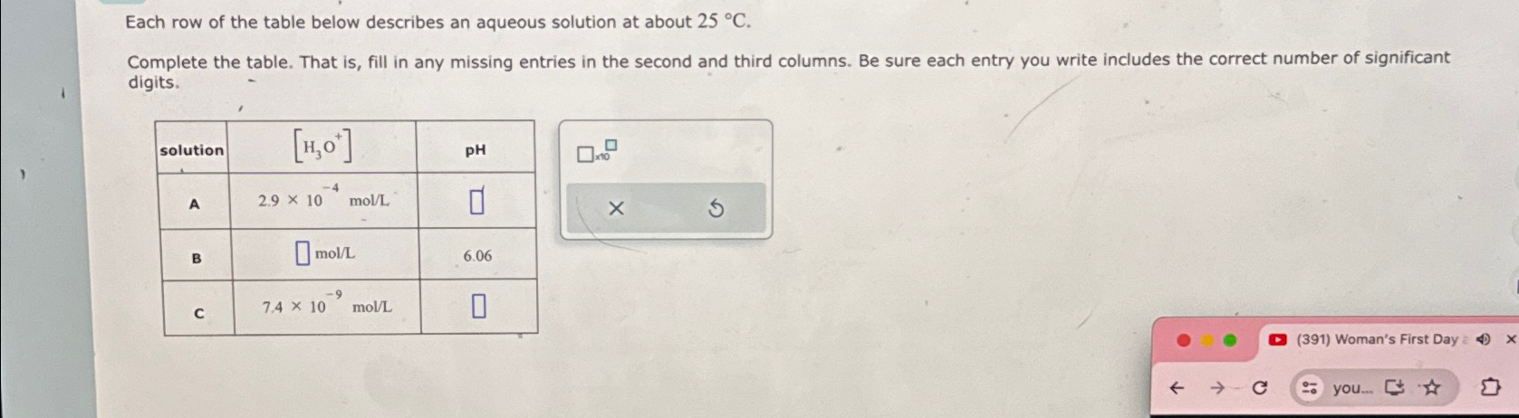 Solved Each row of the table below describes an aqueous | Chegg.com
