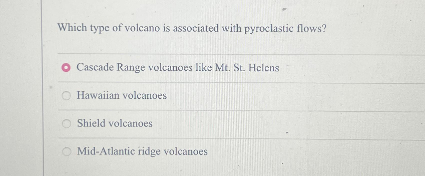 Solved Which type of volcano is associated with pyroclastic | Chegg.com