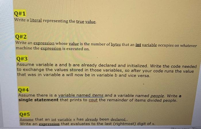 Solved Q#1 Write a literal representing the true value. Q#2 | Chegg.com