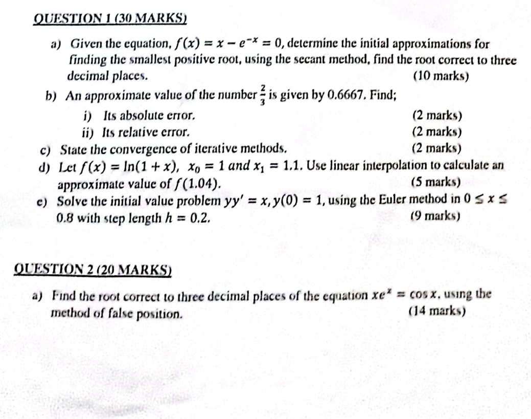 Solved QUESTION 1 (30) ﻿MARKS)a) ﻿Given the equation, | Chegg.com