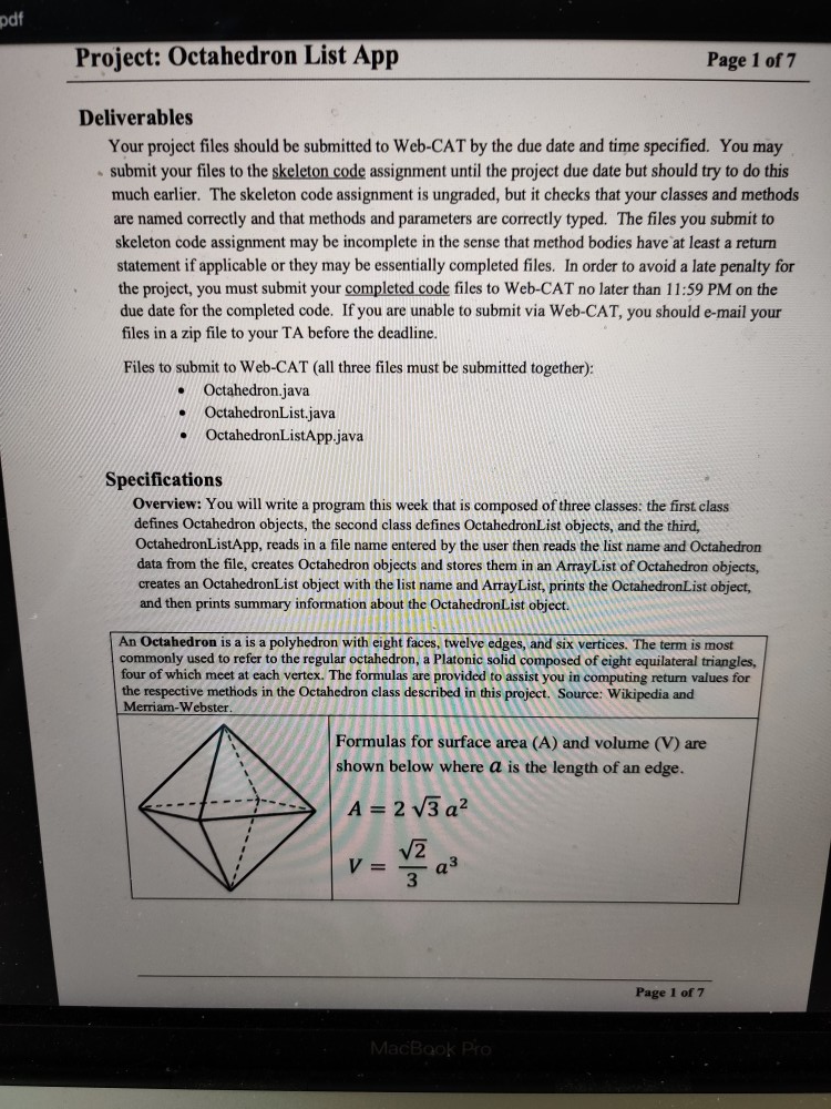 Solved pdf Project: Octahedron List App Page 1 of 7 | Chegg.com