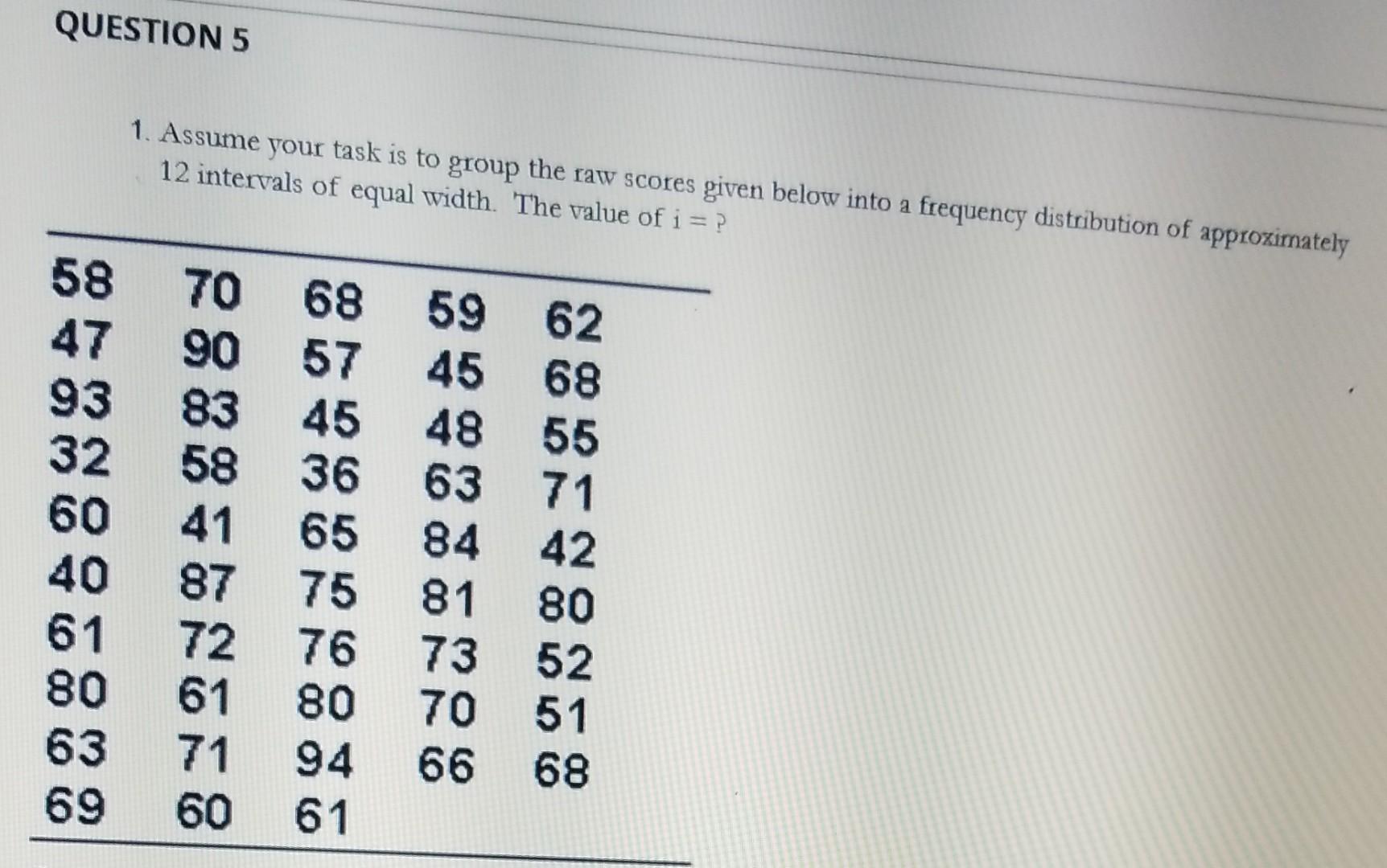 Solved 1. Assume your task is to group the raw scores given | Chegg.com