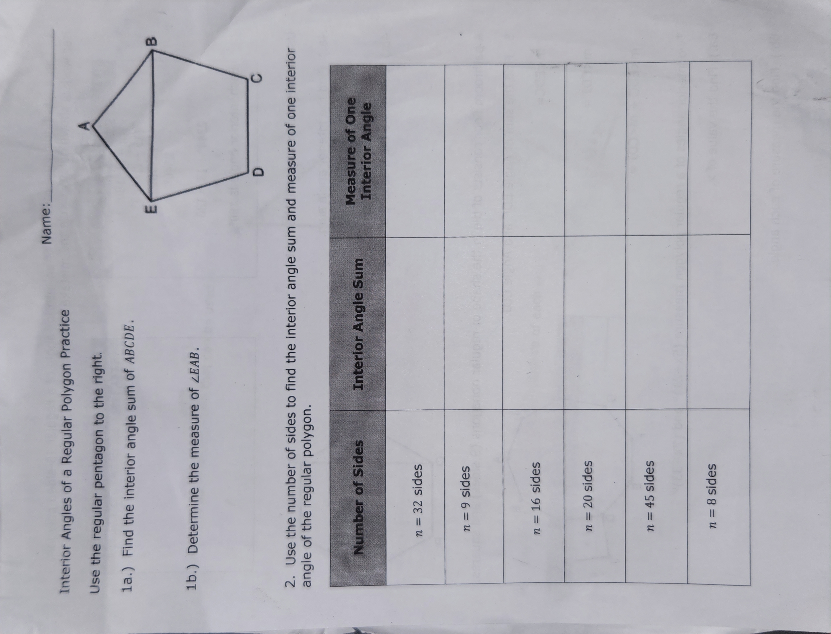 Solved Interior Angles of a Regular Polygon PracticeUse the | Chegg.com